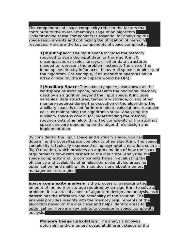 Components of Space Complexity Refer To The Fa | PDF