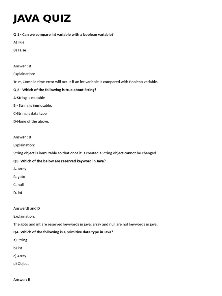 JAVA QUIZ (1) | PDF