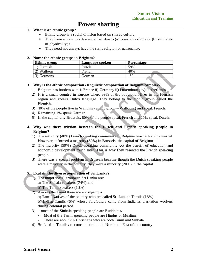 Power Sharing (S.S) Notes 10th CBSE-1 Edited | PDF | Sri Lanka | Social ...