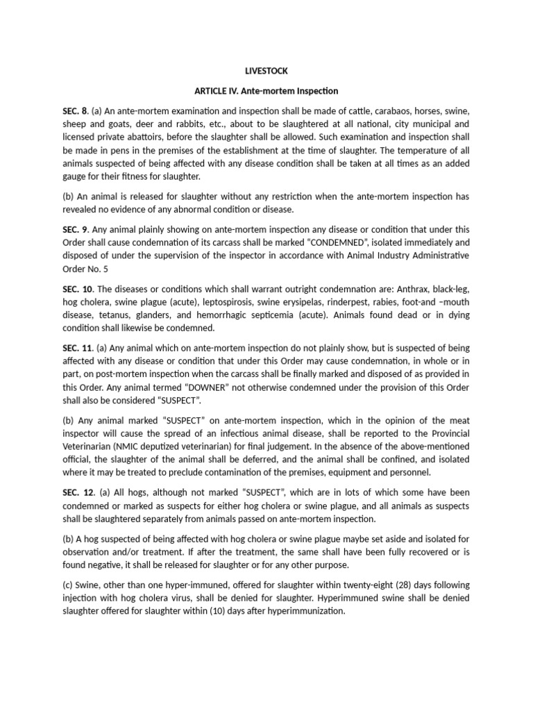 Ante-Mortem of Slaughter Process | PDF | Animal Slaughter | Pig