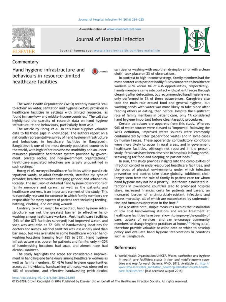 Hand Hygiene Infrastructure and Behaviours in Reso | PDF