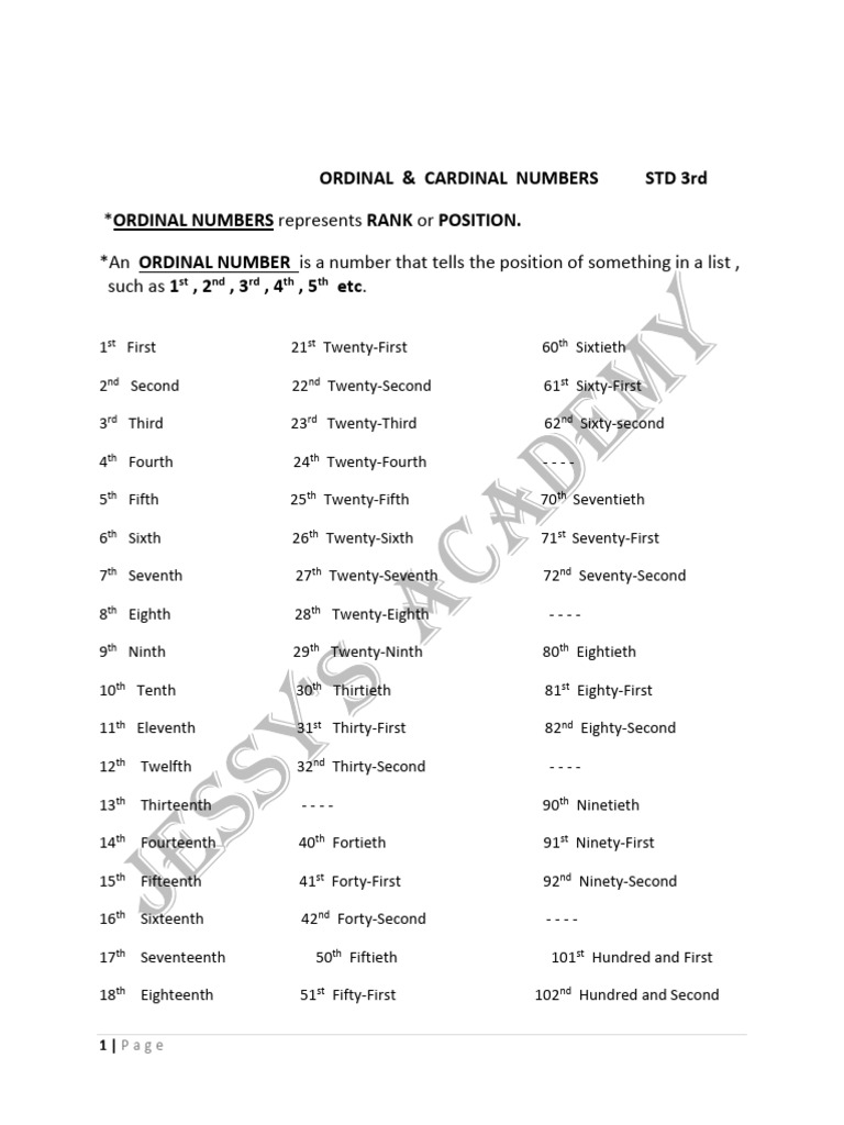 WB - 1 Ordinal Numbers 1 - 1000TH CH - 1 | PDF