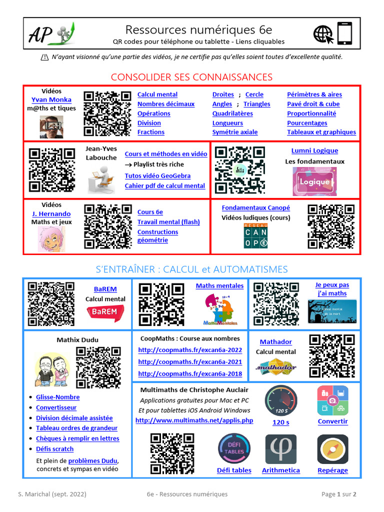 Ressources Num Maths 6e Sept 2022 | PDF