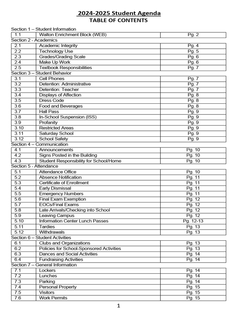 Student Agenda - 2024-2025 | PDF