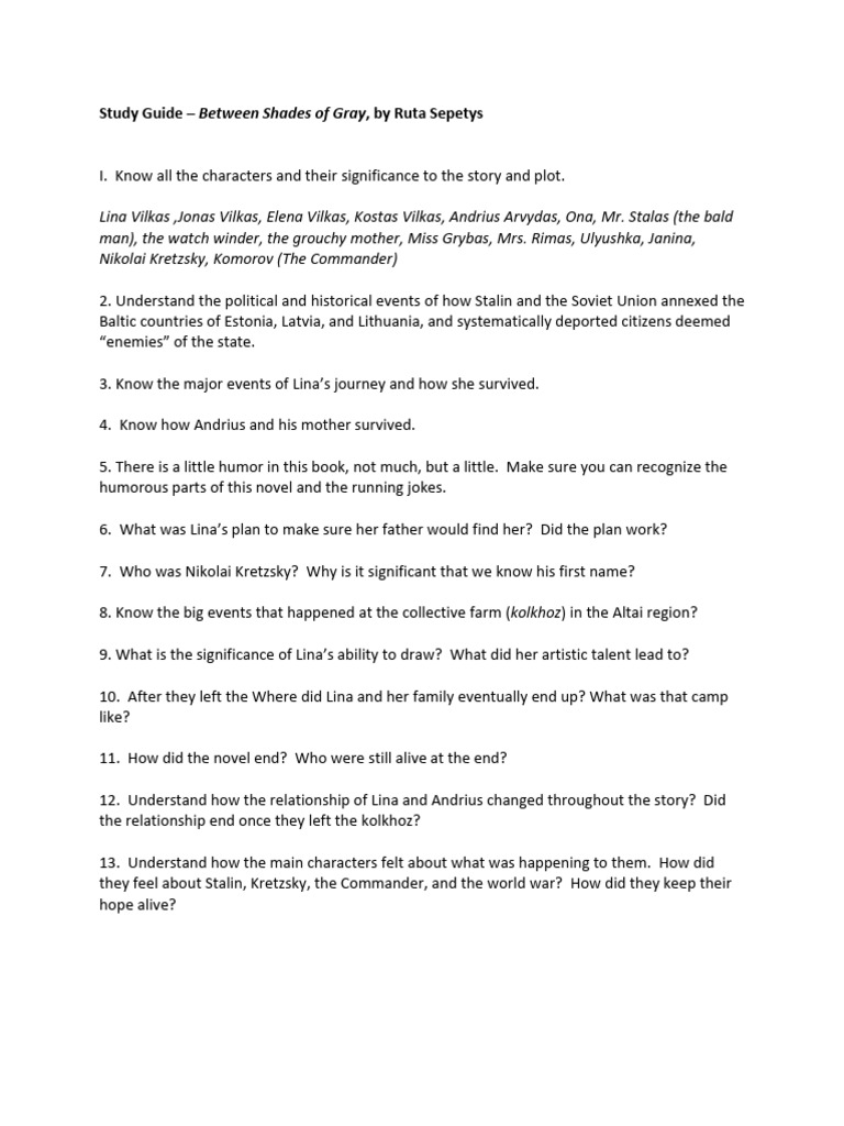 Study Guide - Between Shades of Gray | PDF