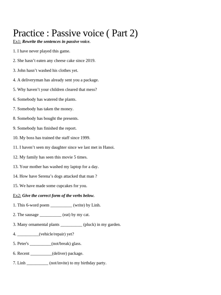 Practice 3 Passive Voice Perfect Tenses | PDF