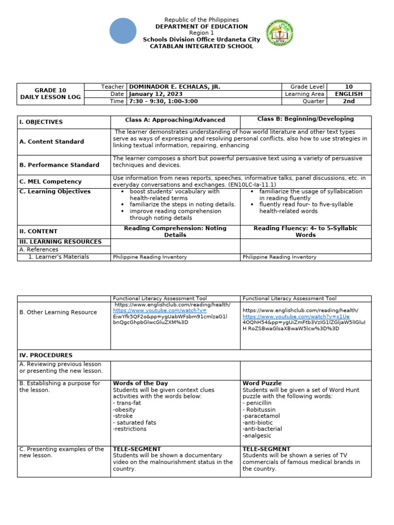Catch Up Schedule DLL | PDF