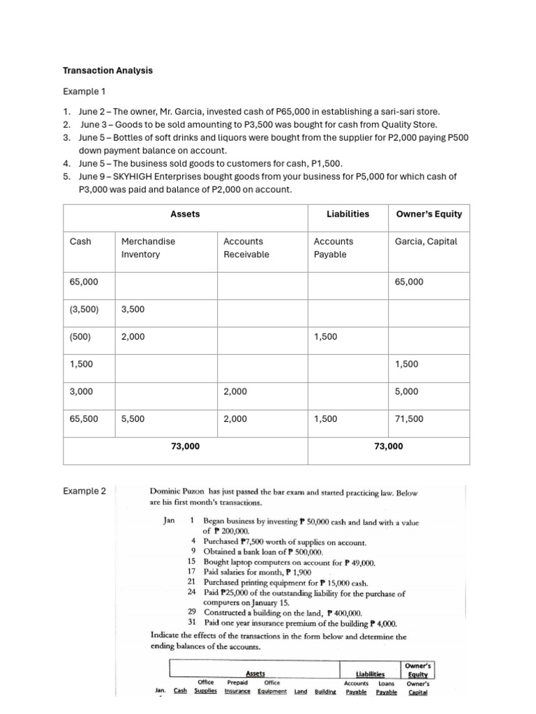 Transaction Analysis Examples | PDF