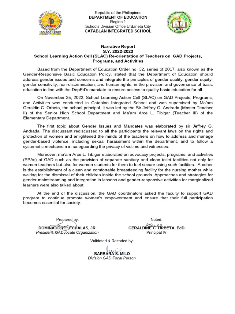 GAD Narrative and Documentation | PDF