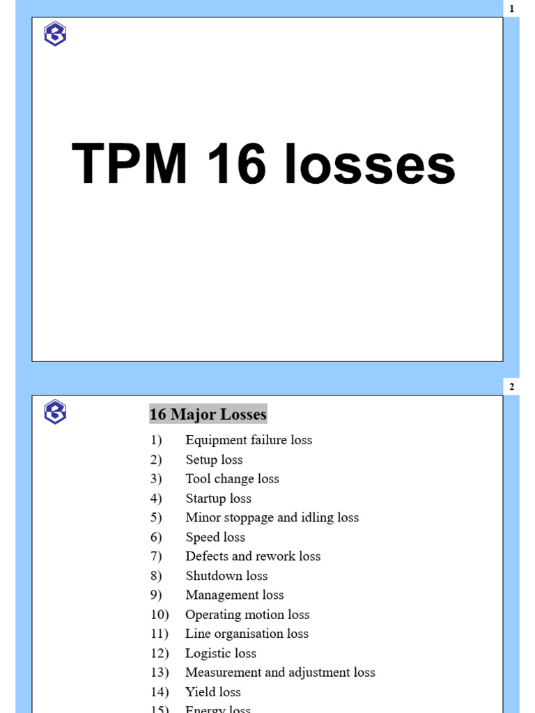 TPM 16 Losses | PDF | Logistics | Engineering