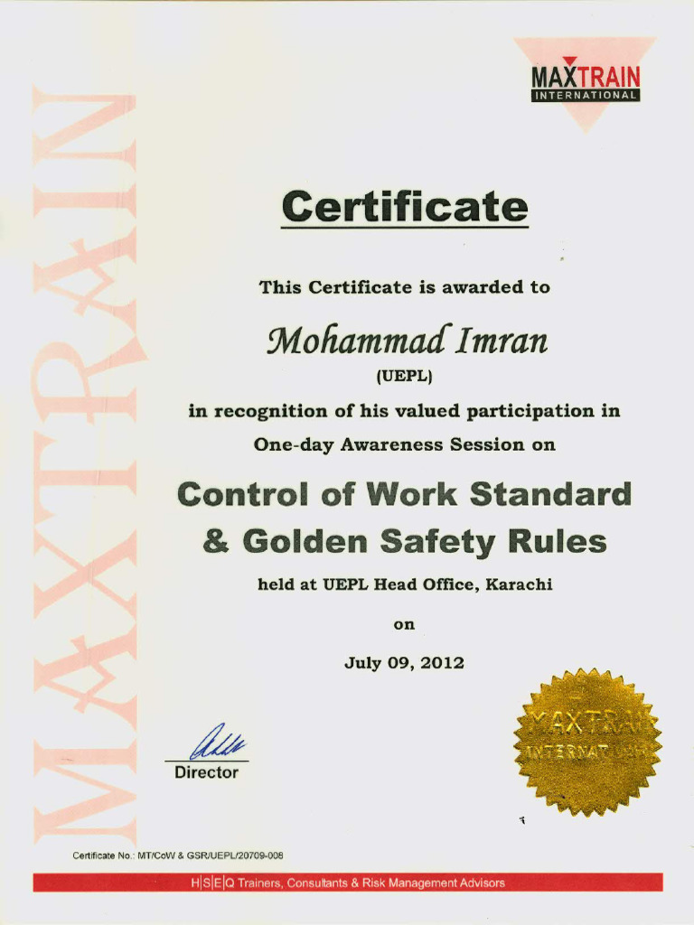 Control of Work Standard & Golden Safety Rules | PDF