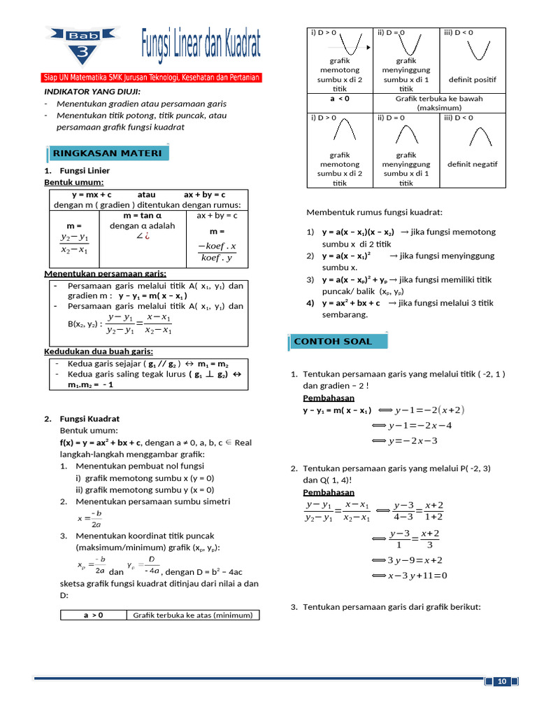 Bab 3 Fungsi Linier & Fungsi Kuadrat | PDF