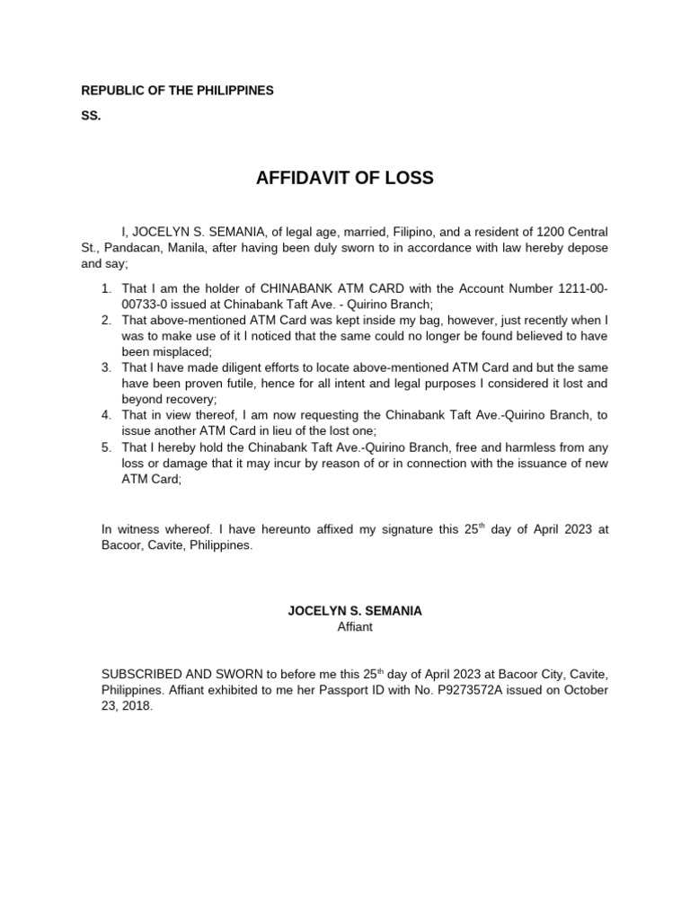 Affidavit of Loss | PDF