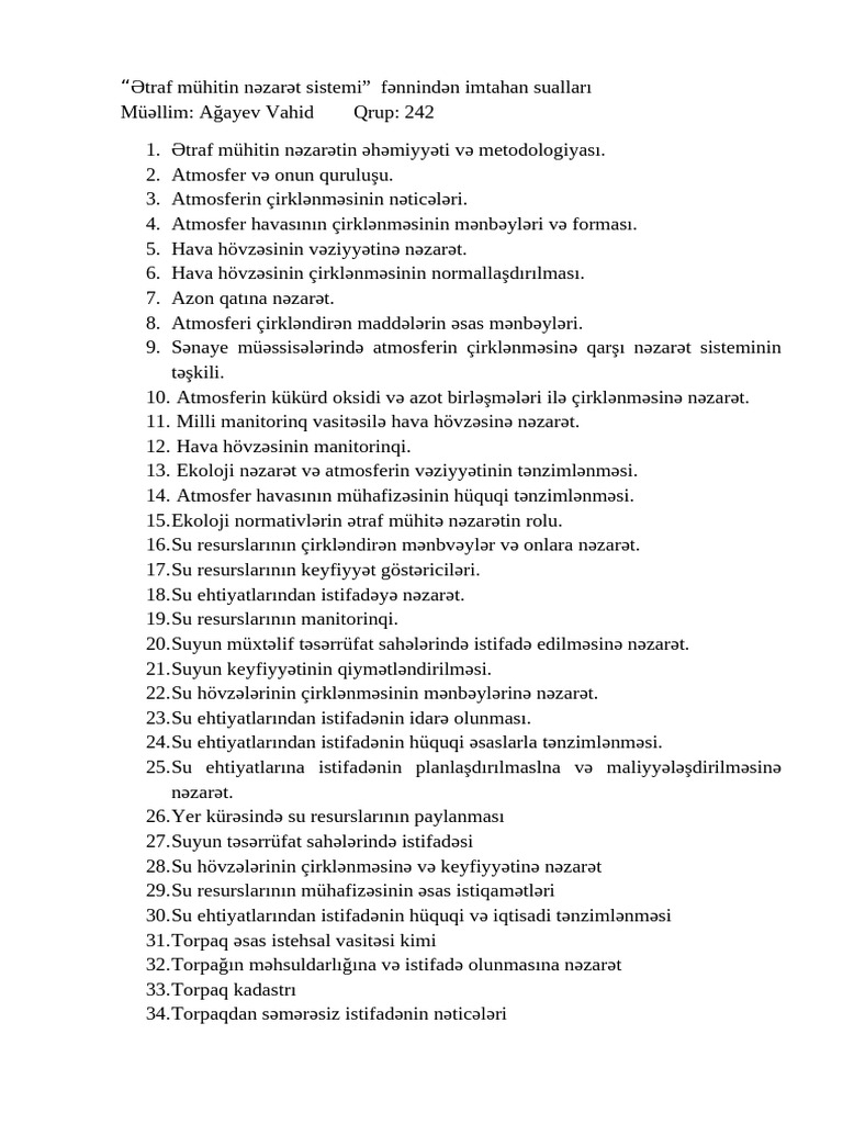 Aaa Traf-M Hitin-N Zar T-Sistemi-Imtahan-Suallar | PDF