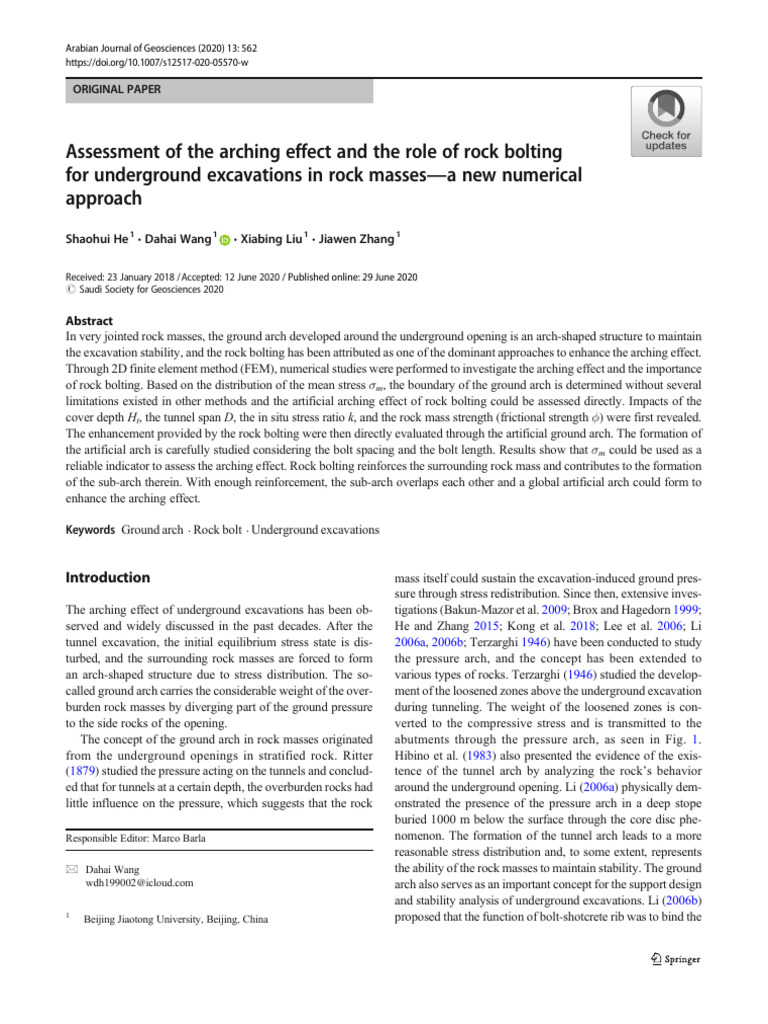 Assessment of The Arching Effect and The Role of Rock Bolting For ...