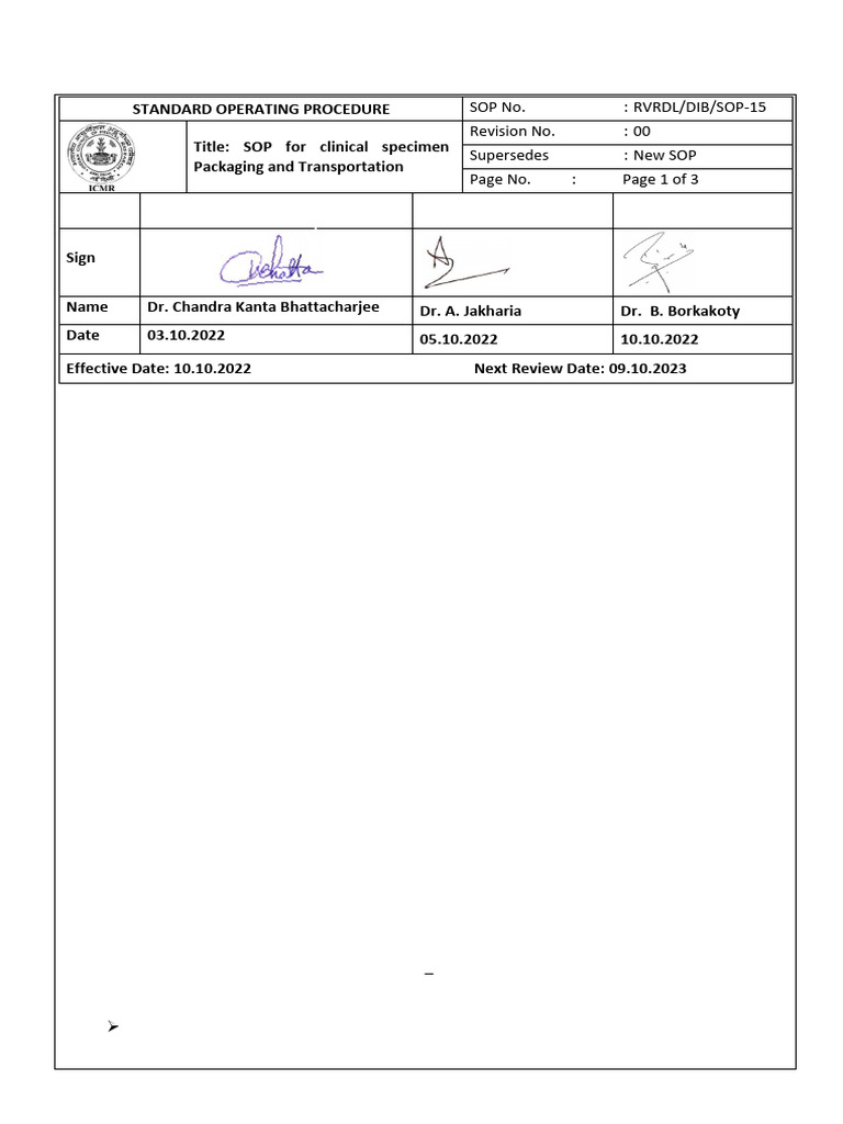 SOP For Sample Packeging and Transportation - 16!03!2023 | PDF
