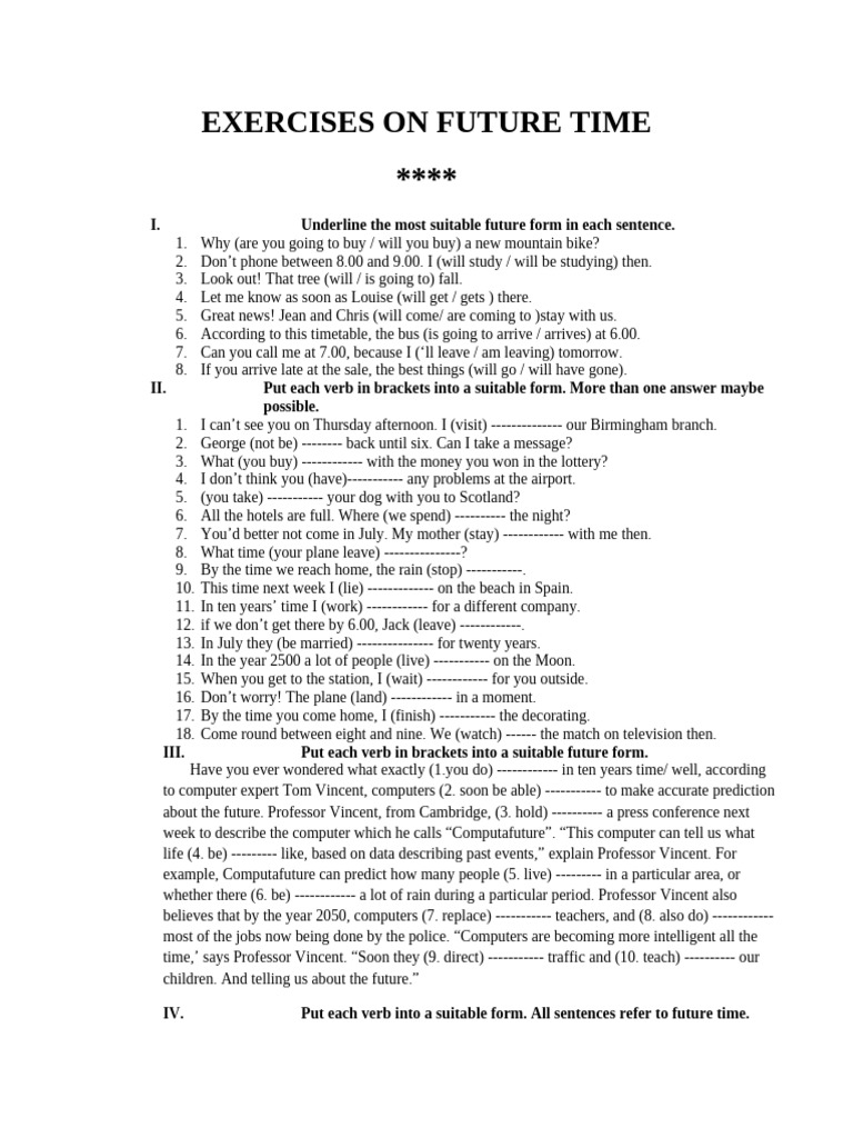 Exercises On Future Time | PDF