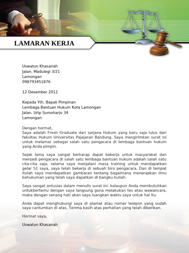 Surat Lamaran Hukum | PDF