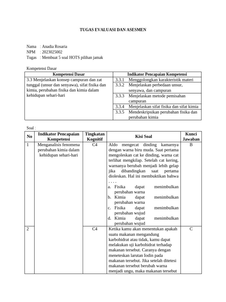 Tugas Evaluasi Dan Asesmen | PDF