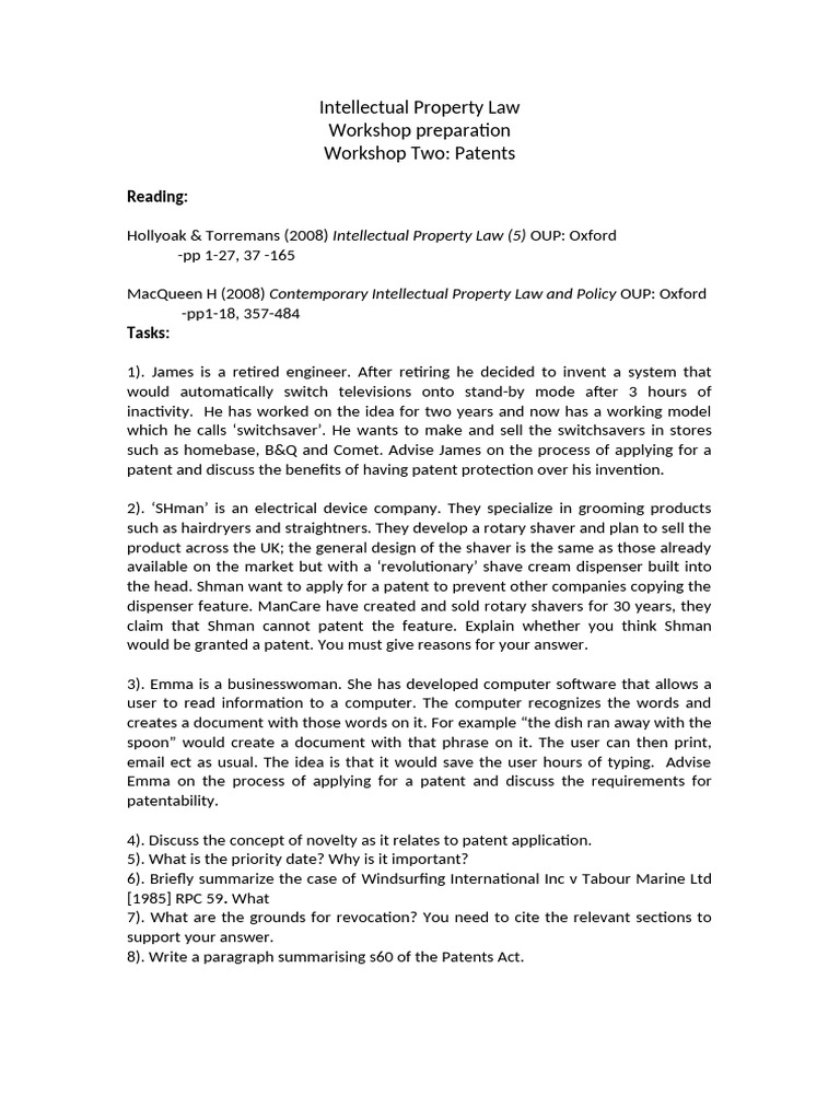 Intellectual Property Law Workshop Two | PDF