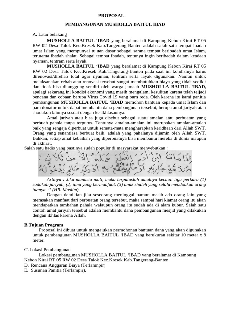 Proposal Pembangunan Musholla Baitul Ibad | PDF