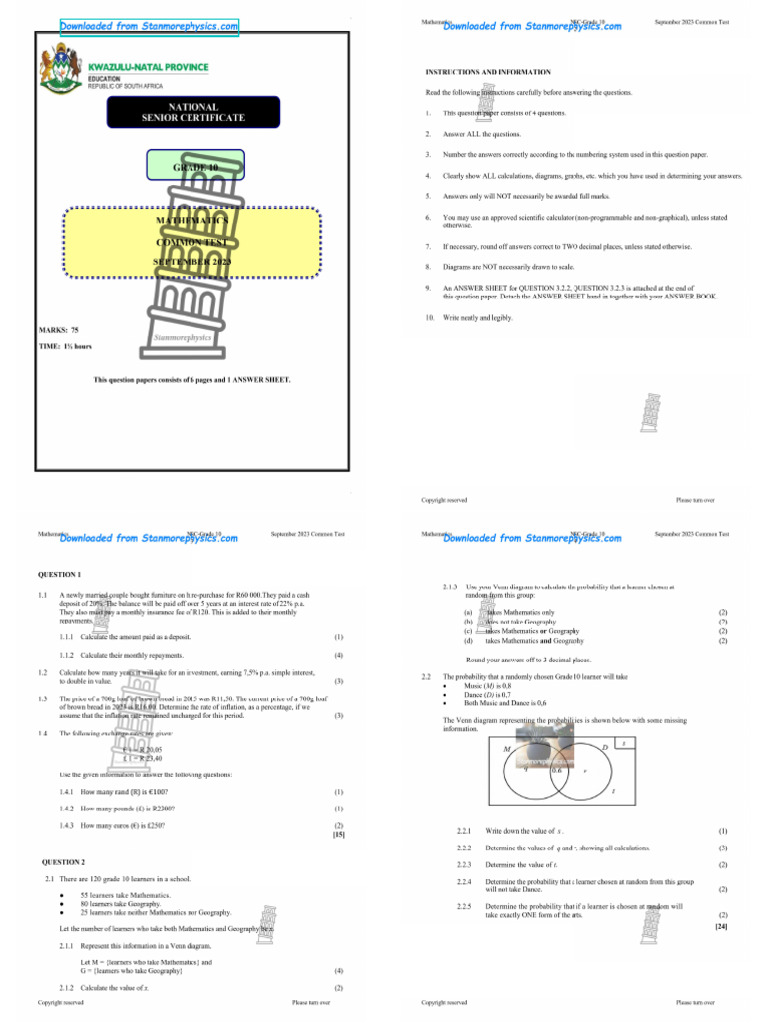 Grade 10 Term 3 Past Test 2024 | PDF
