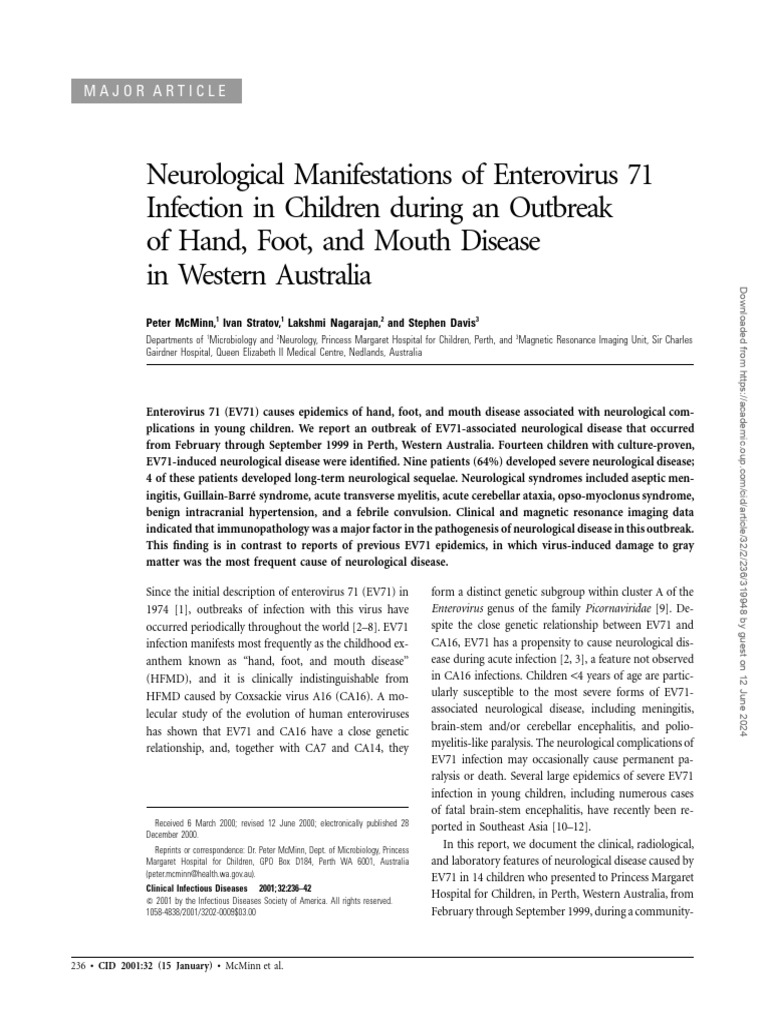 Neurological Manifestations of Enterovirus 71 Infection in Children ...