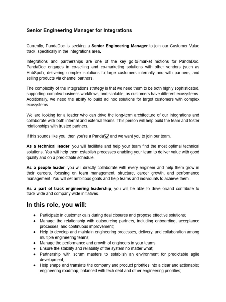 Senior Engineering Manager - Integrations | PDF