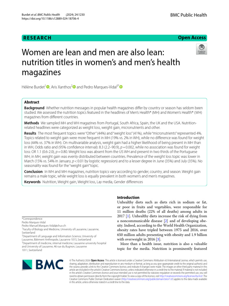 Women Are Lean and Men Are Also Lean: Nutrition Titles in Women's and ...
