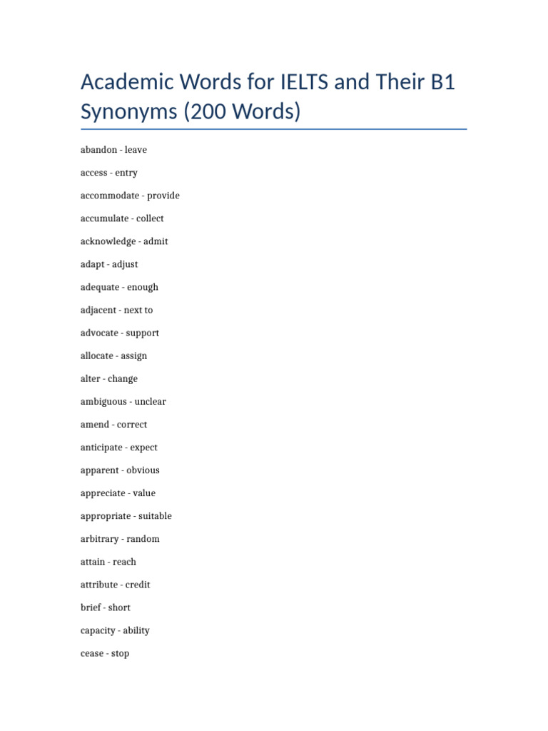 Academic Words For IELTS 200 Words | PDF
