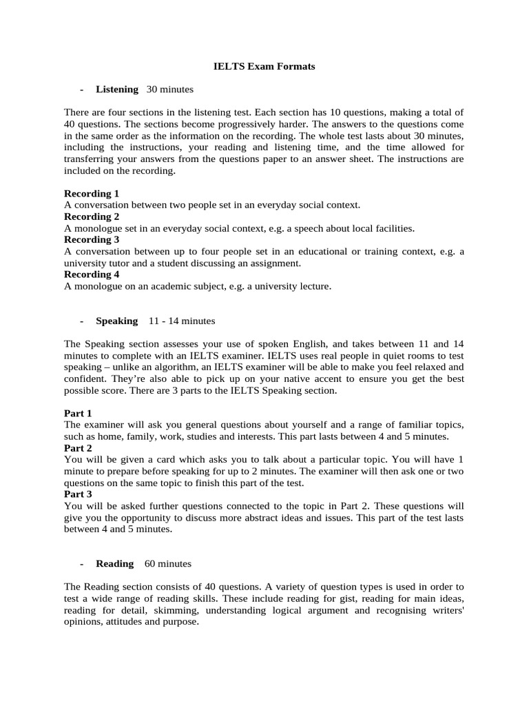 IELTS Exam Formats | PDF