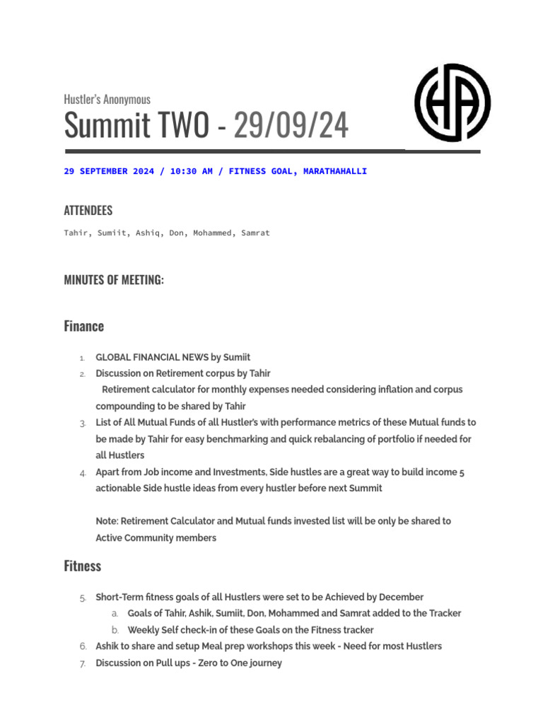 Summit TWO - Minutes & Notes | PDF