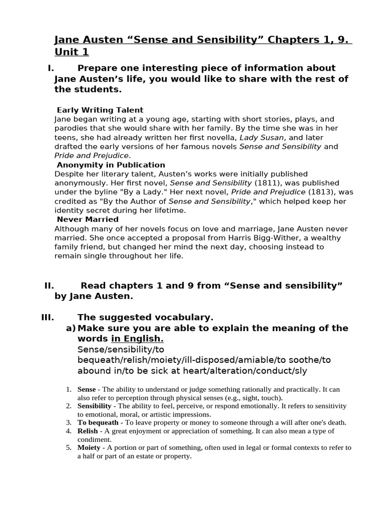 J. Austen Unit 1 Task | PDF
