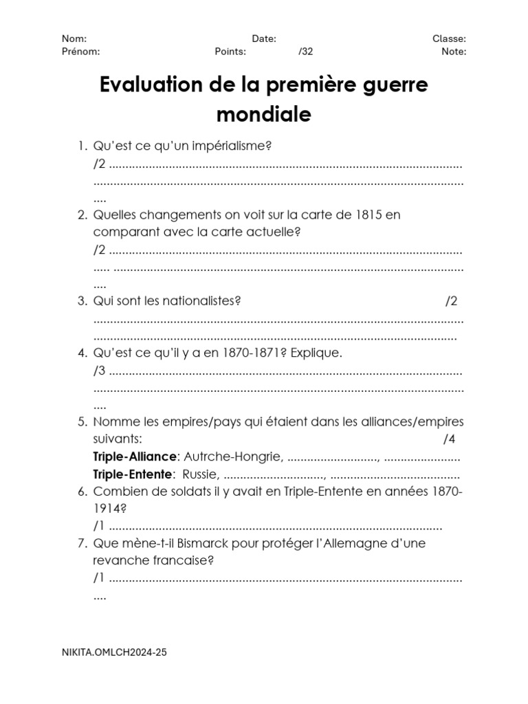 EVAL-1.GUERRE.MOND-HISTOIRE (1) | PDF