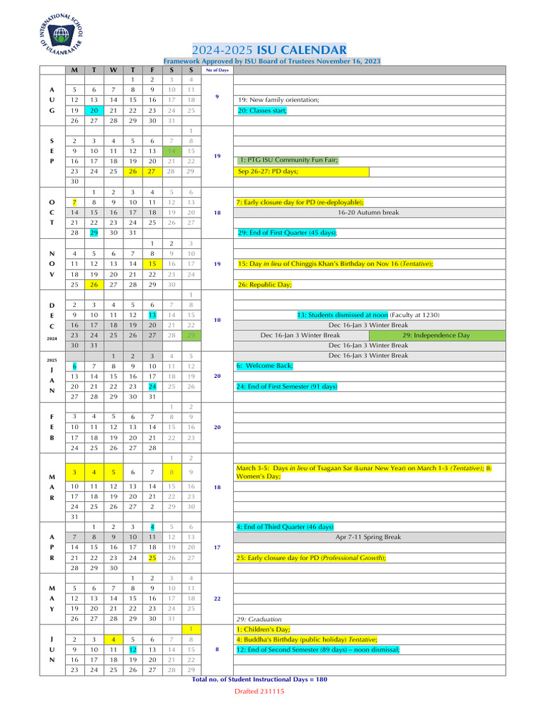 ISU School Calendar 24 25 | PDF