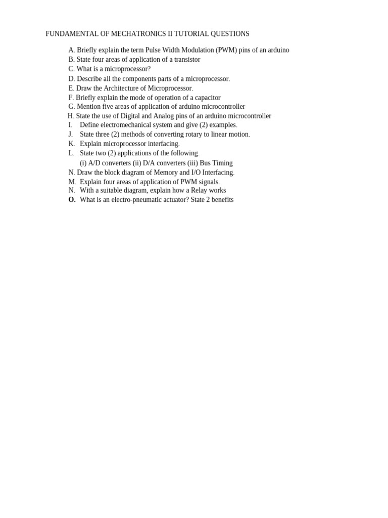 Fundamental of Mechatronics Ii Mce 210 Tutorial Questions | PDF ...