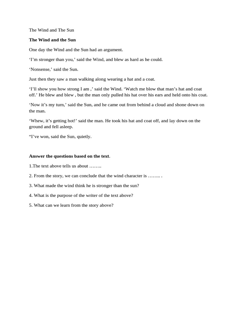 Materi MA 6 The Wind and The Sun | PDF