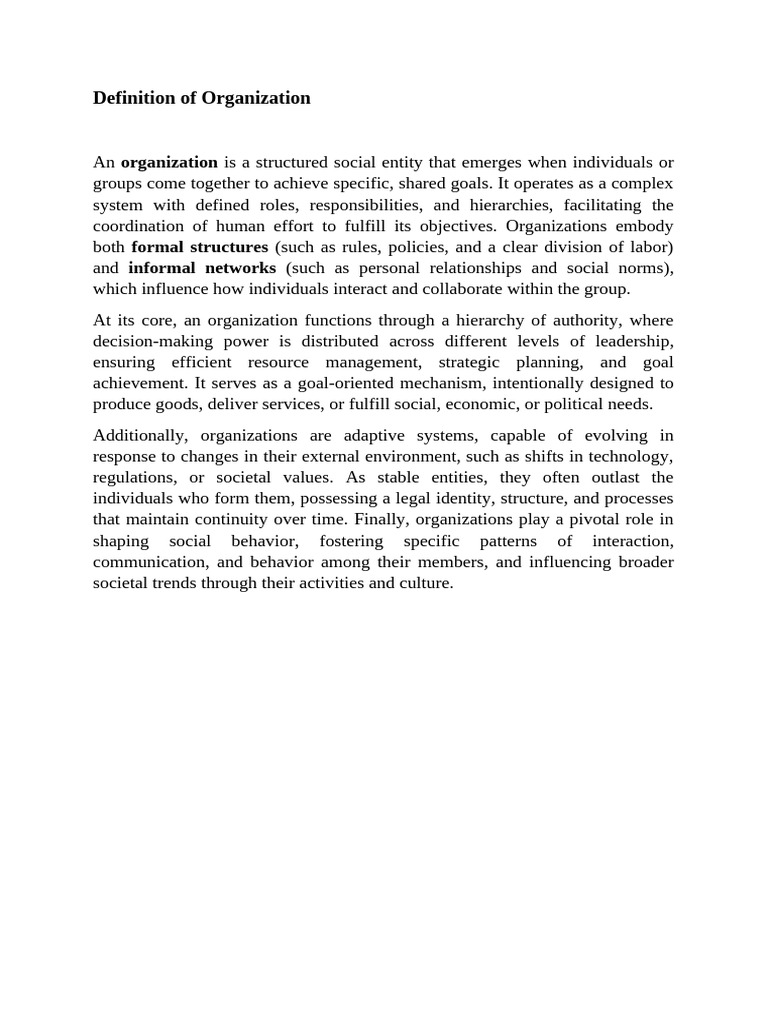 Definition of Organization | PDF
