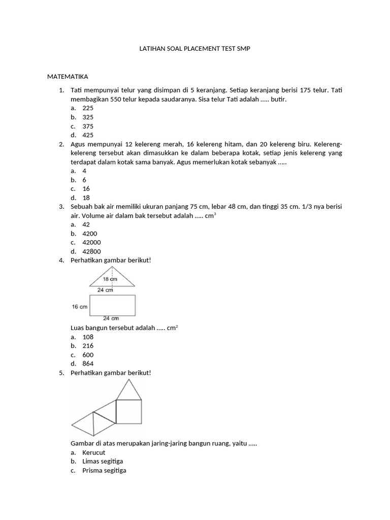 LATIHAN SOAL PLACEMENT TEST SMP | PDF