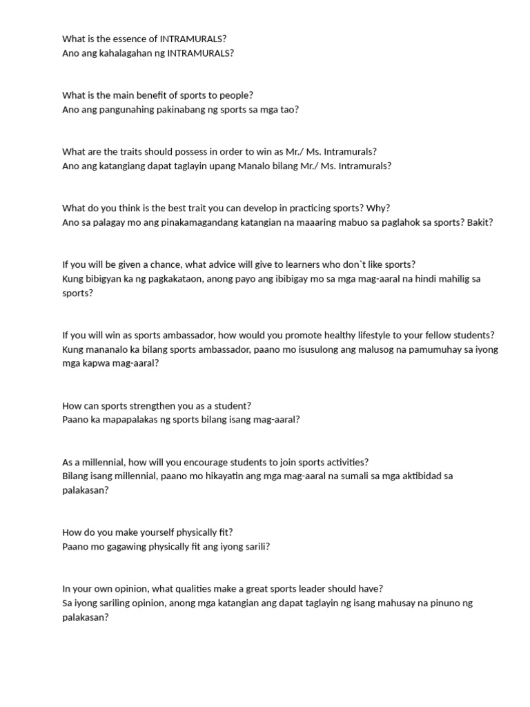 Questions For Mr. and Ms. Intrams | PDF