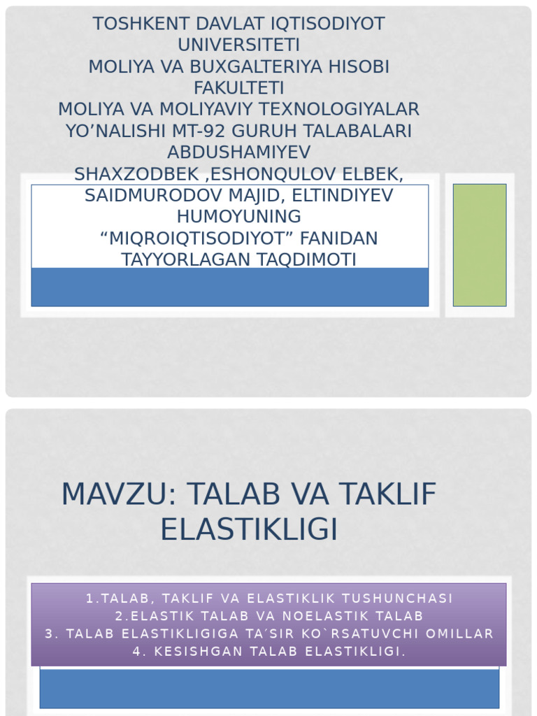 Talab Va Taklif Elastikligi | PDF