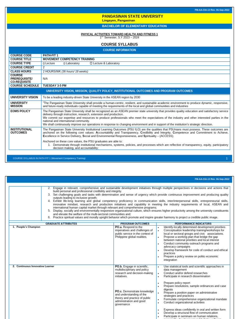 Path Fit 1 Syllabus Bee 1 | PDF