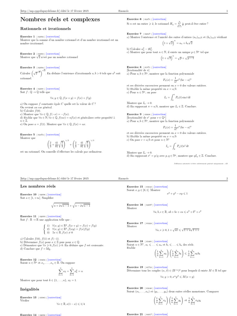 Nombres reels et complexes | PDF