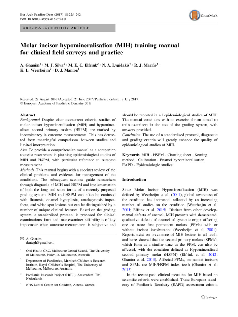 Molar Incisor Hypomineralisation (MIH) Training Manual - Tài Liệu Khám Mục Tiêu 2 | PDF