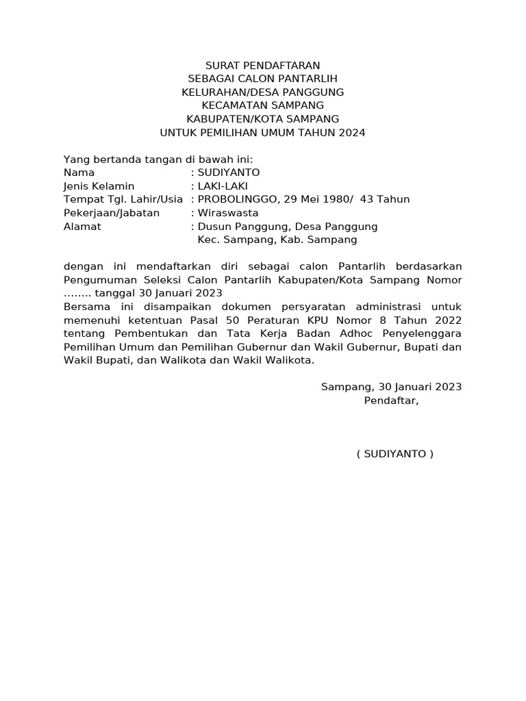 SURAT PENDAFTARAN | PDF SURAT PENDAFTARAN | PDF