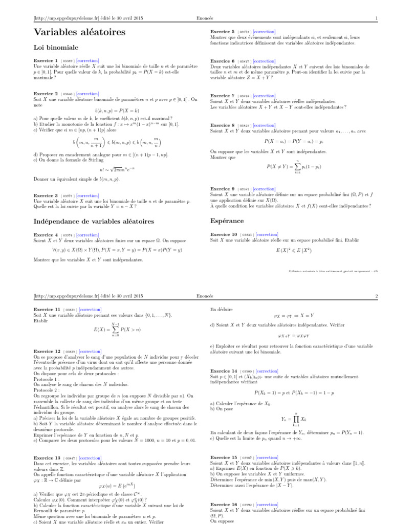 Variables Aleatoires | PDF