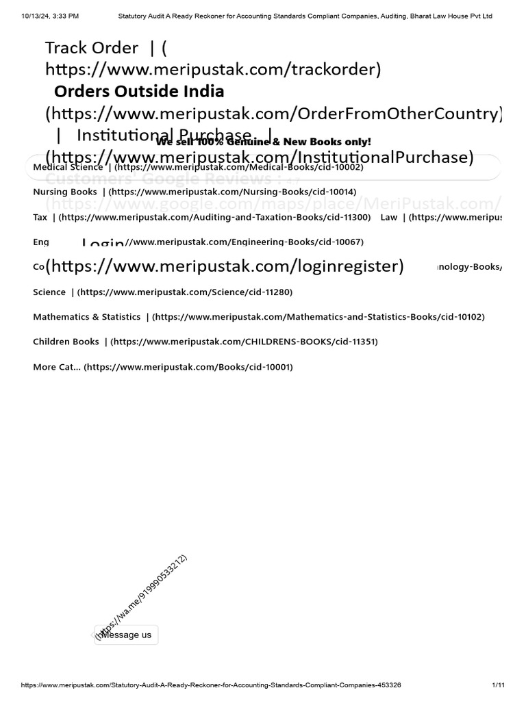 Statutory Audit A Ready Reckoner For Accounting Standards Compliant Companies, Auditing, Bharat ...