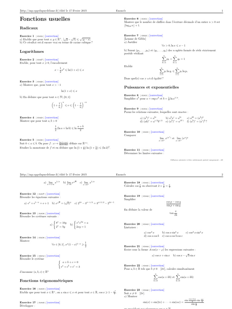 Fonctions usuelles | PDF