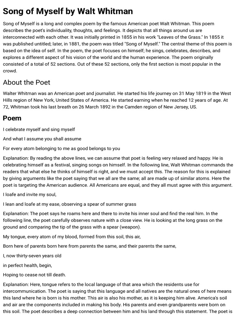 Song of Myself | PDF