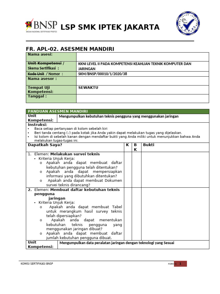 FR - APL 02. Asesmen Mandiri | PDF
